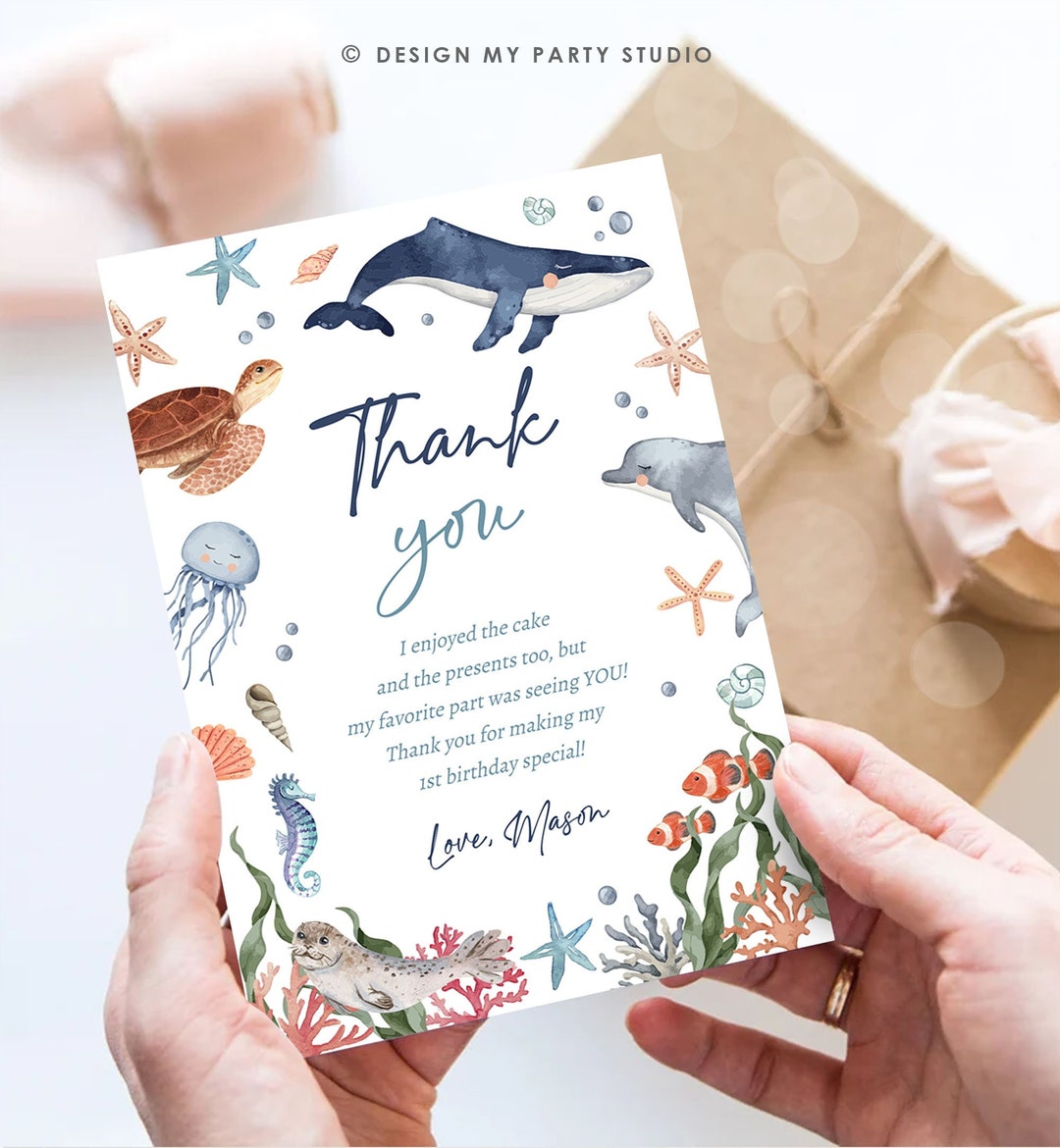 Editable Under the Sea Thank You Card Sea Ocean Animals Life Birthday ...