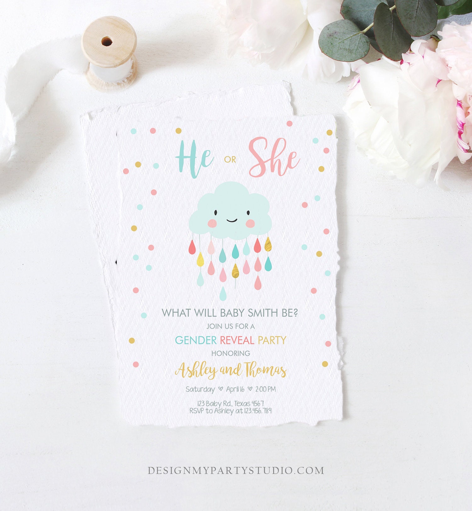 Editable Cloud Gender Reveal Invitation Boy or Girl Blue or - Etsy