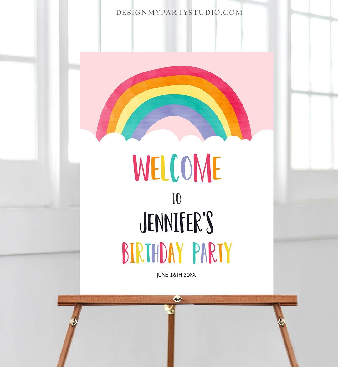 Editable Rainbow Welcome Sign Rainbow Birthday Party Sign Colorful ...