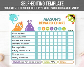 Editable Monster Reward Chart for Kids, Monster Routine Chart, Monsters ...