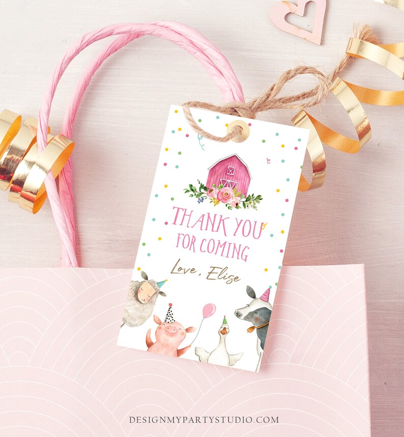 Editable Farm Favor Tags Tags Pink Farm Birthday Thank You - Etsy