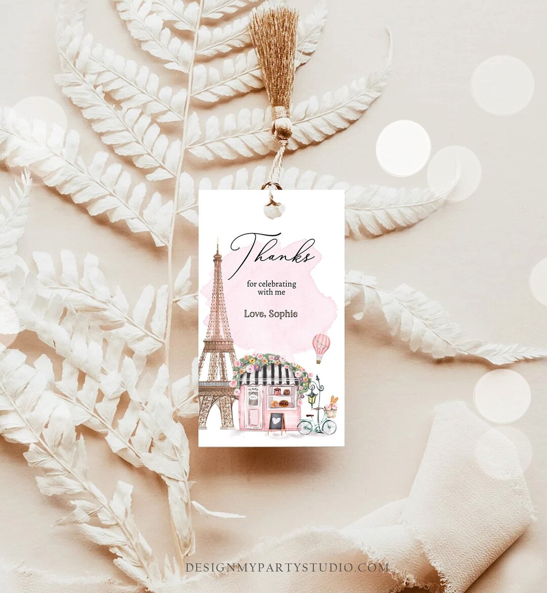 Editable Paris Birthday Favor Tag French Patisserie Parisian Cafe ...