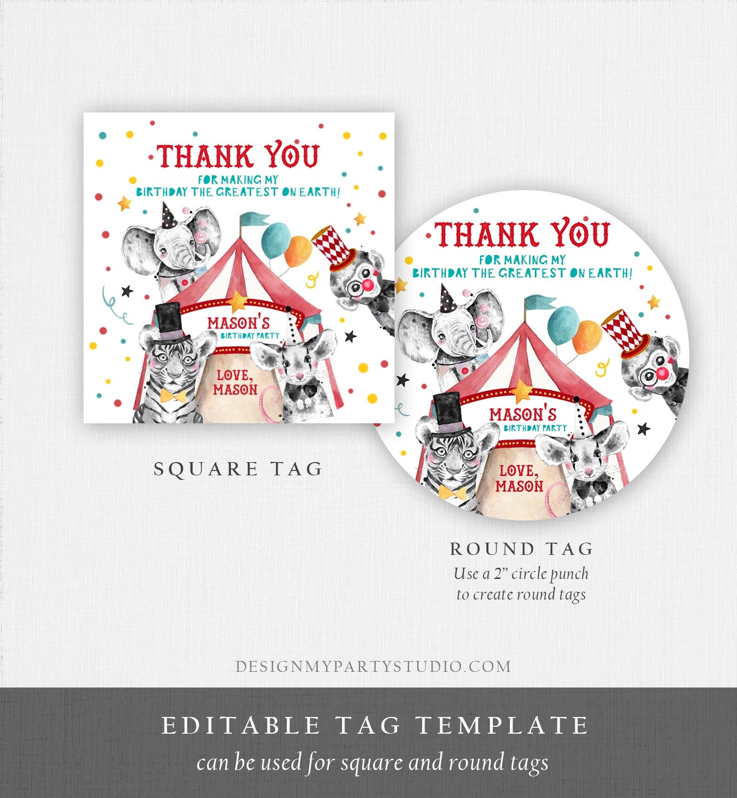 Editable Circus Thank You Tags Carnival Birthday Favor Tags - Etsy