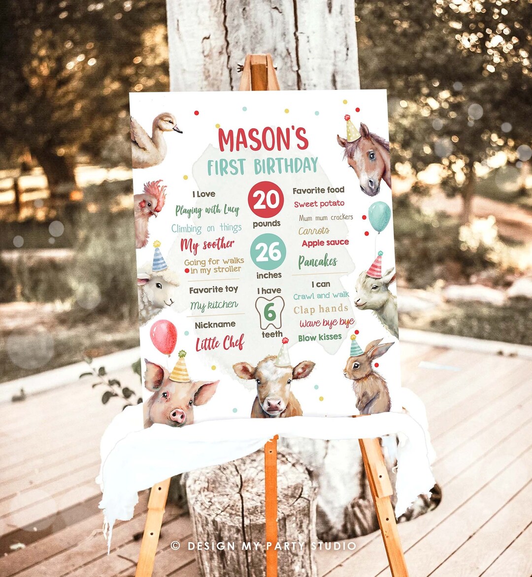 Editable Farm Animals Birthday Milestone Sign Boy Red Farm Birthday ...
