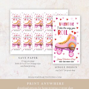 Editable Roller Skate Valentine's Day Gift Tag Valentines Card I Like ...