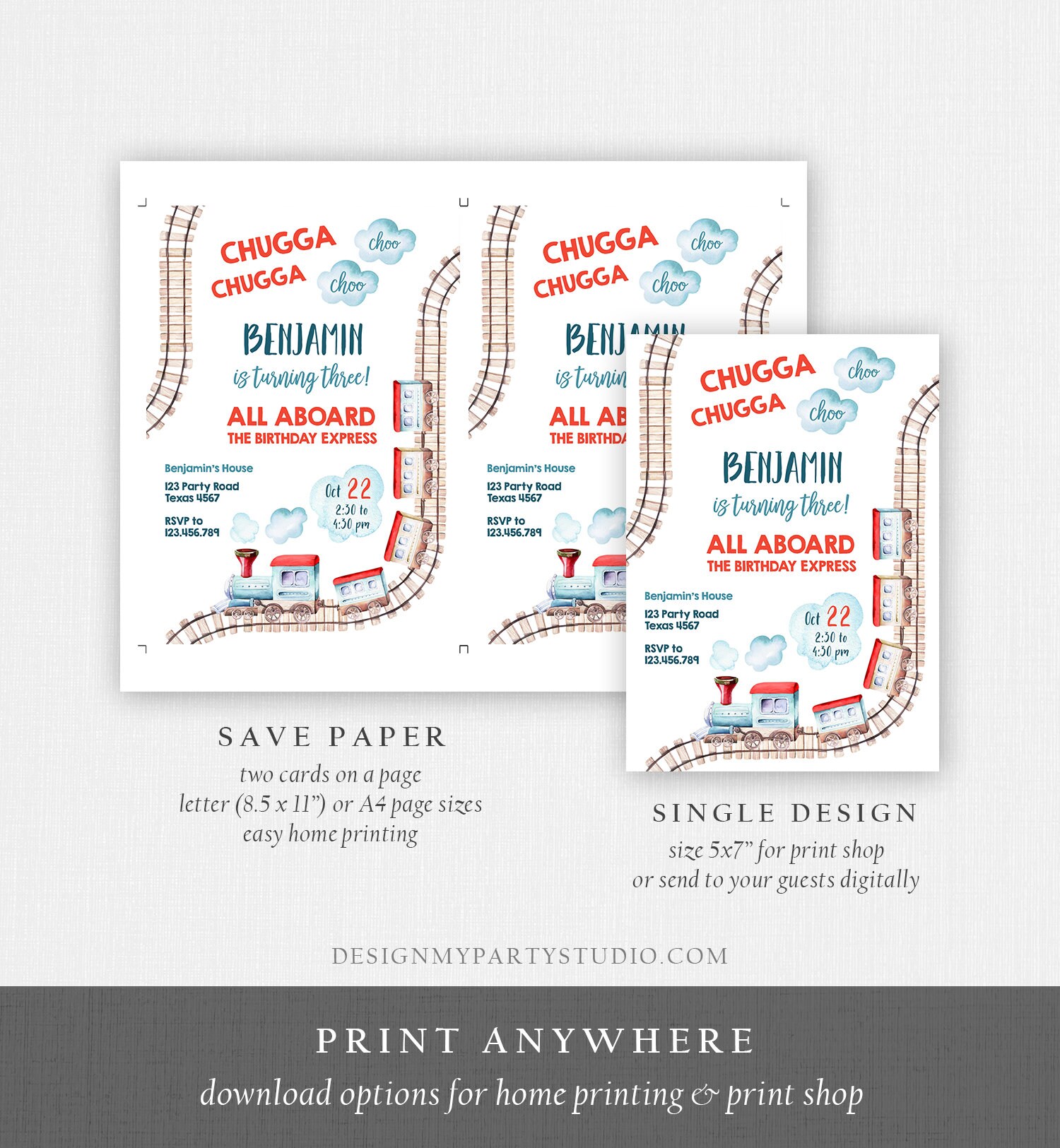 Editable Train Birthday Invitation Vintage Train Party Train - Etsy