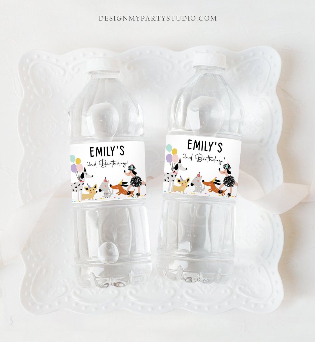 Editable Dog Water Bottle Labels Dog Birthday Puppy Party Doggy Pet Vet ...