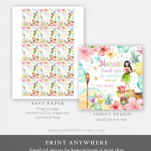 Editable Aloha Tropical Hawaiian Favor Tag Luau Birthday Party Thank ...