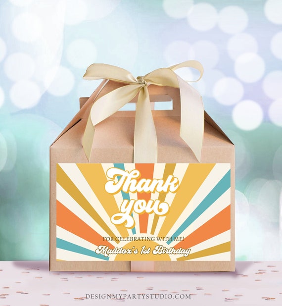 Editable Sun Birthday Party Gable Box Favor Label Boho Sun Gift Box ...