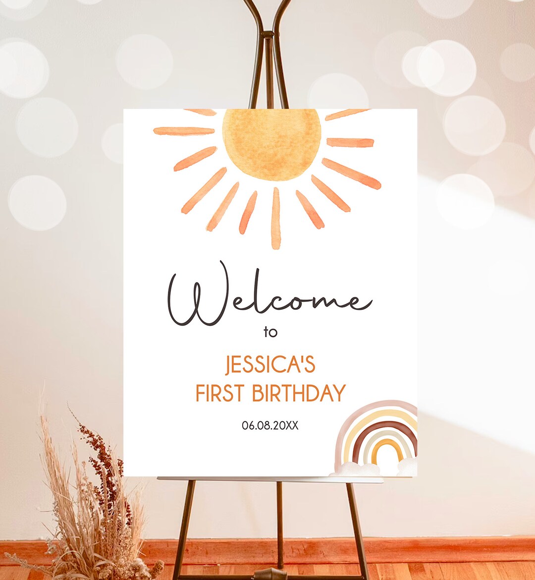 Editable Sunshine Welcome Sign First Trip Around the Sun Birthday Party ...
