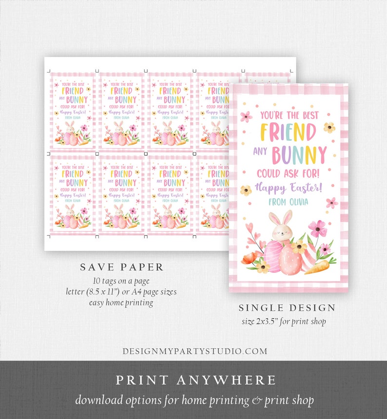 Editable Easter Gift Tags Easter You're the Best Friend Any Bunny Could ...