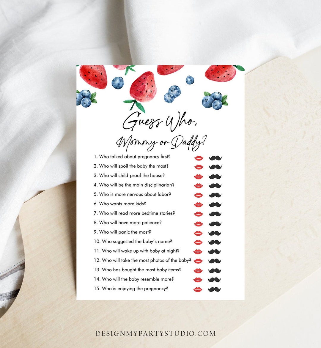 Editable Mommy or Daddy Baby Shower Game Guess Who Strawberry Blueberry ...