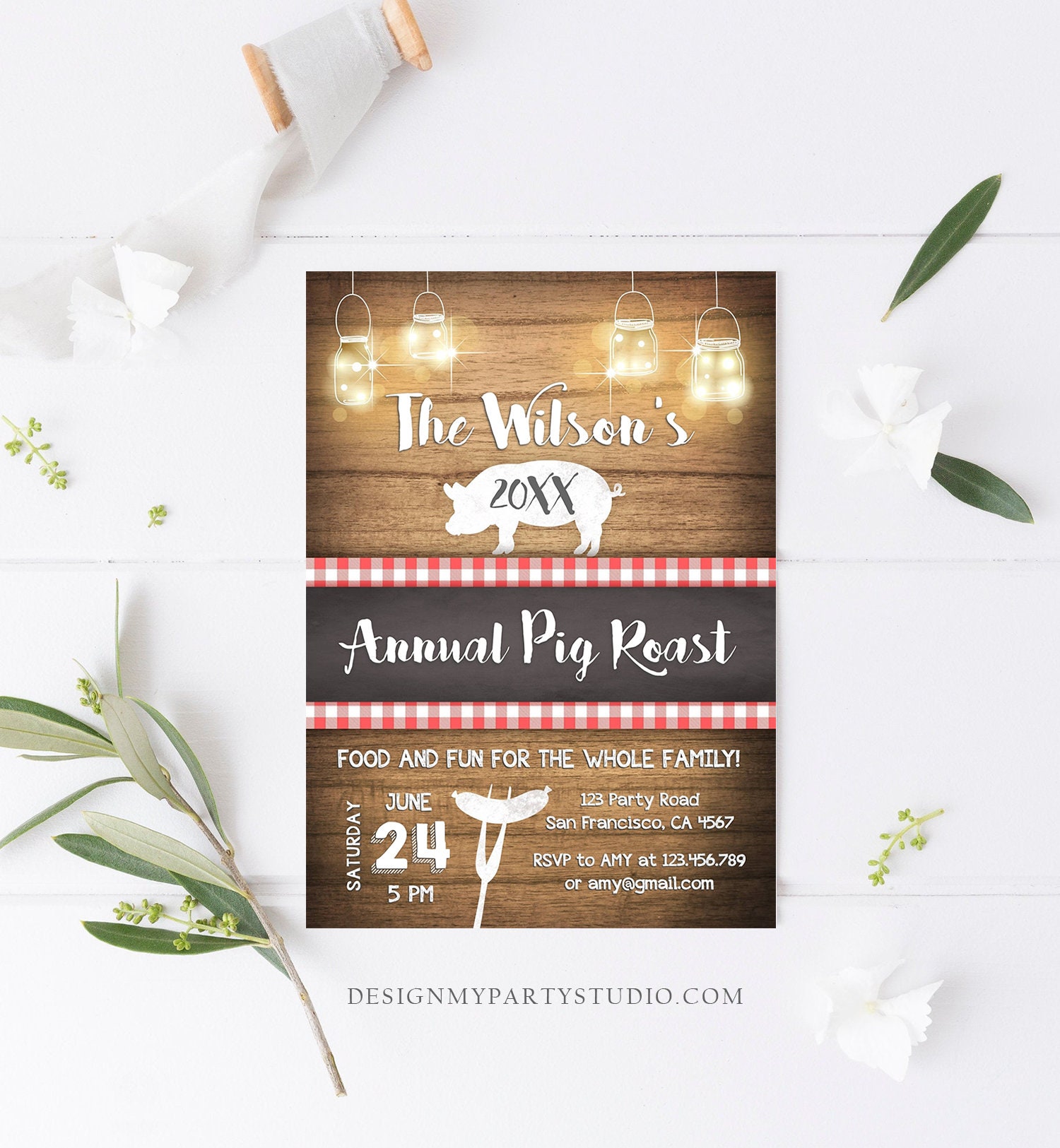 Editable Pig Roast Invitation Rustic Wood Backyard BBQ - Etsy