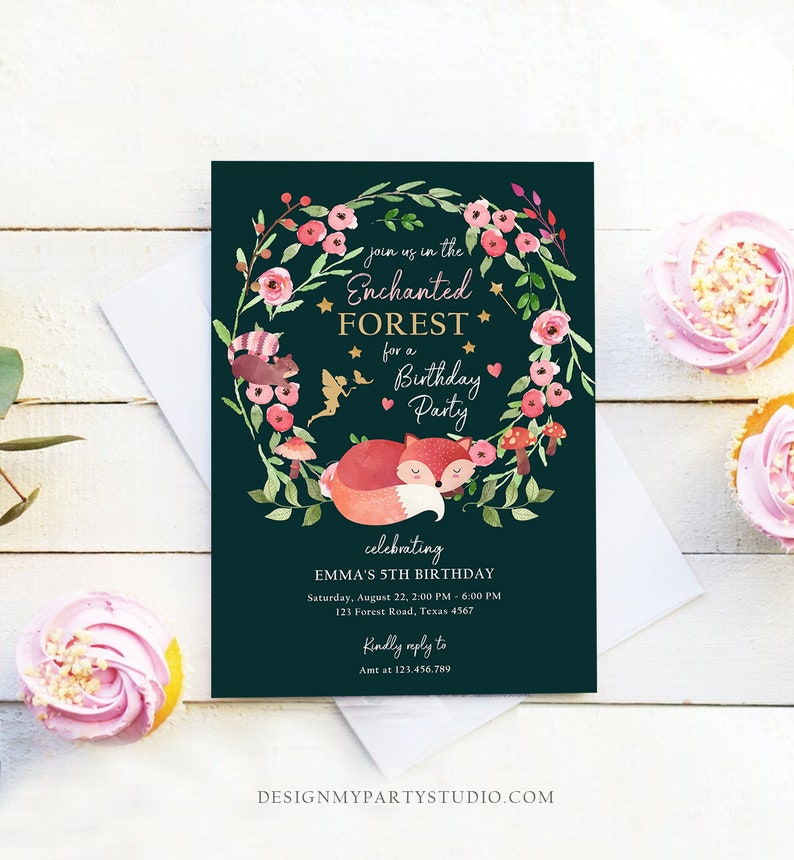Editable Enchanted Forest Birthday Invitations Woodland Fairy - Etsy