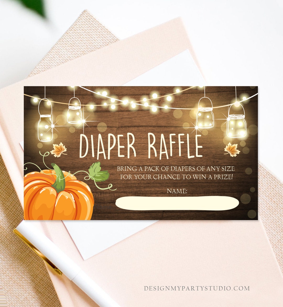 Editable Little Pumpkin Diaper Raffle Ticket Baby Shower Insert Card ...