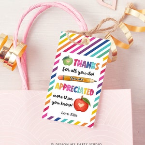 Editable Teacher Appreciation Tag Teacher Tag Thank You Gift Tag End of ...