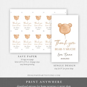 Editable Boho Teddy Bear Favor Tags Thank You Beary Much Tag Bearly ...