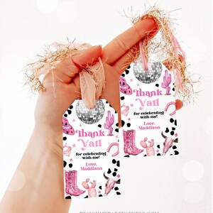 Editable Disco Cowgirl Birthday Favor Tag Nashville Party Gift Tag Pink ...