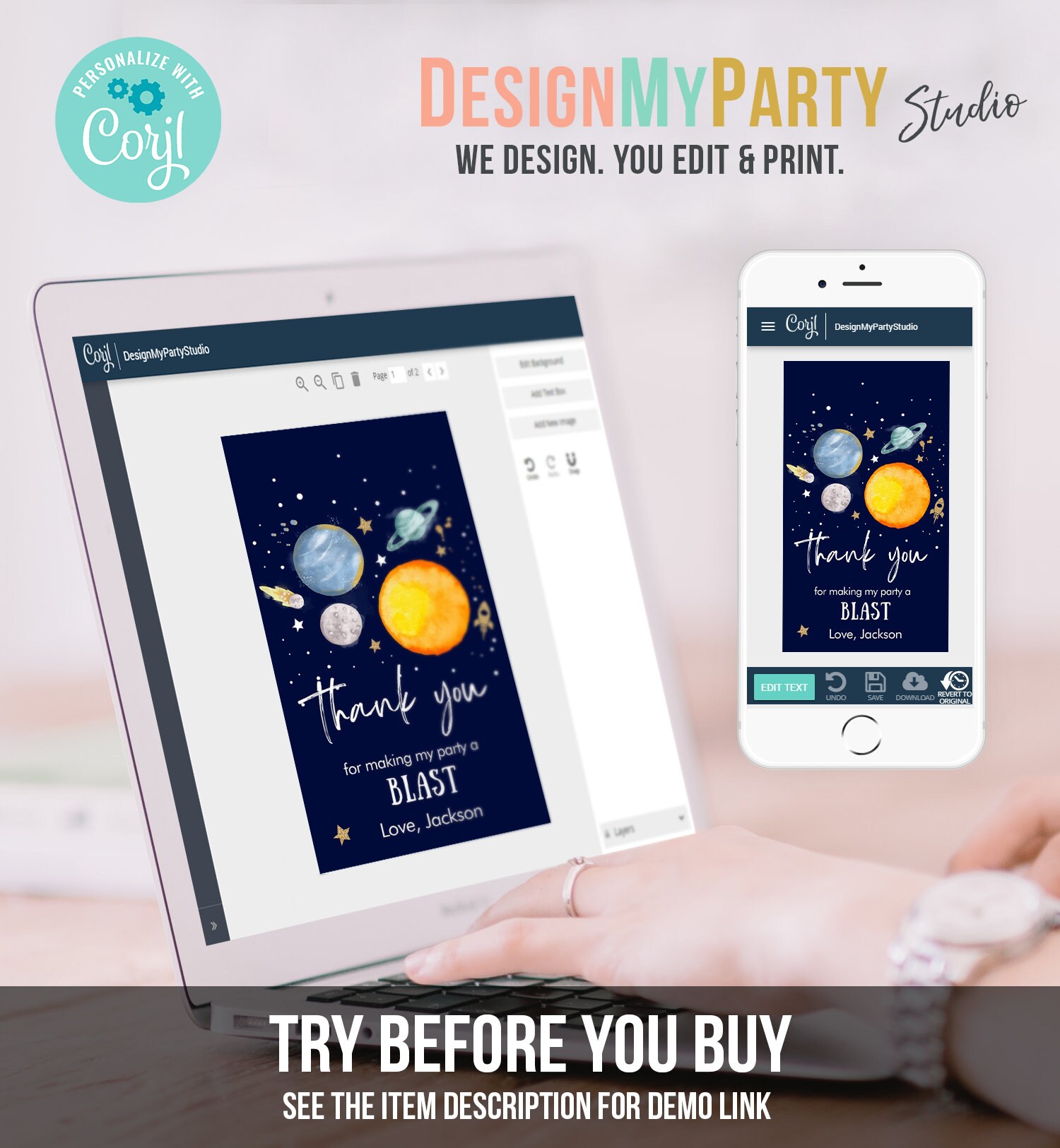 Editable Outer Space Favor Tags Space Birthday Thank You Label Galaxy ...