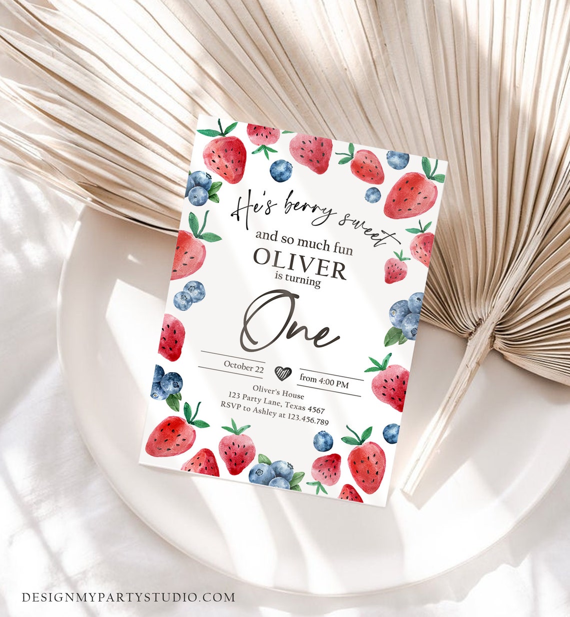 Editable Berry Sweet Birthday Invitation Blueberry Strawberry - Etsy