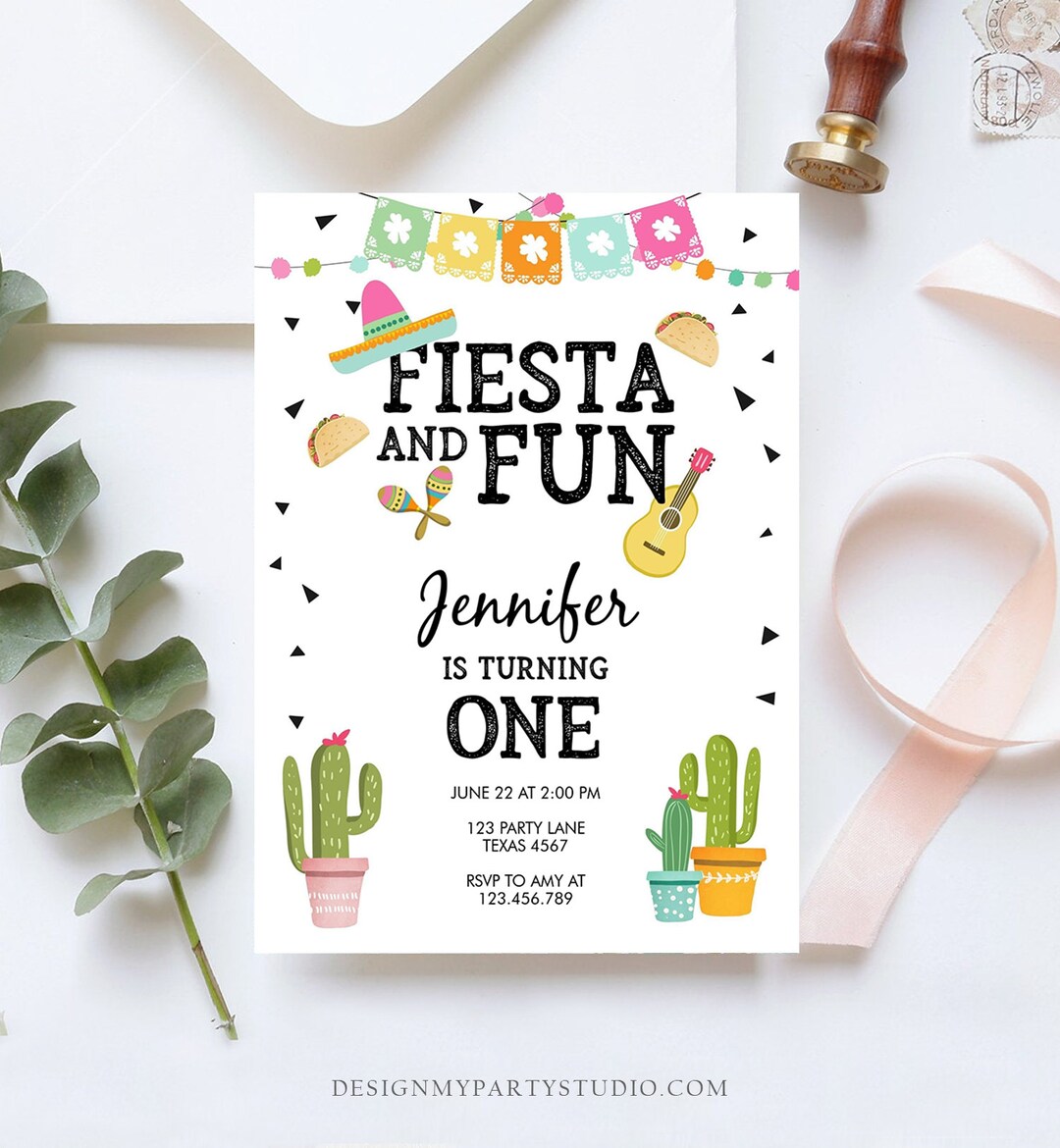 Editable Fiesta and Fun Birthday Invitation First Fiesta Cactus ...