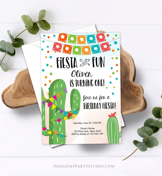 Editable Fiesta and Fun Birthday Invitation First Birthday Cactus ...
