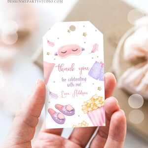 Editable Slumber Party Thank You Tag Sleepover Favor Tags Pink Girl ...