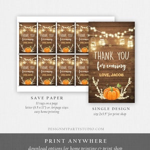 Editable Little Pumpkin Favor Tag Thank You Gift Birthday Baby Shower ...