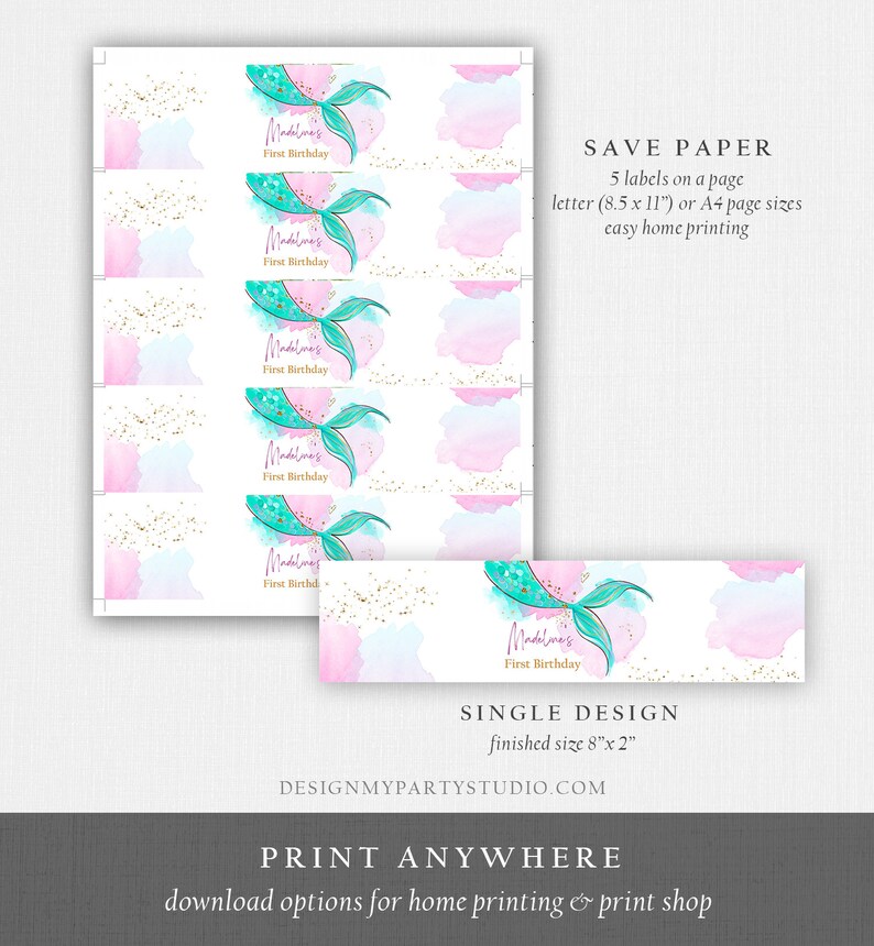 Editable Mermaid Water Bottle Labels Mermaid Tail Birthday | Etsy