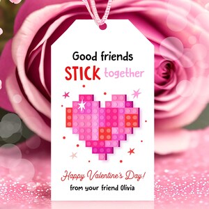 Editable Valentines Day Gift Tag Building Blocks Non Candy Treat Stick ...