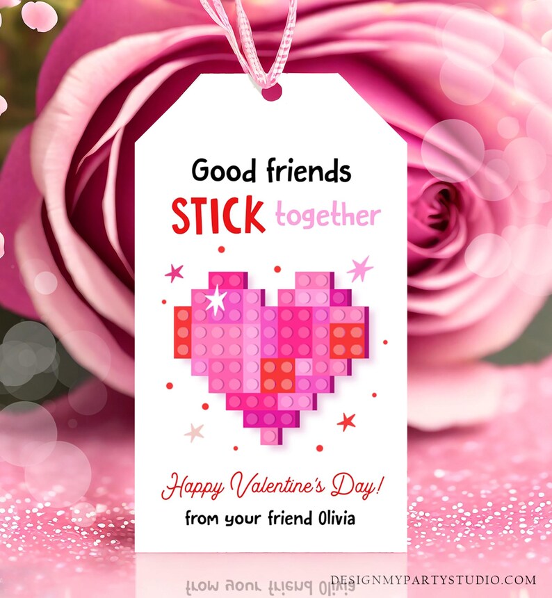 Editable Valentines Day Gift Tag Building Blocks Non Candy Treat Stick ...