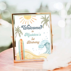 Editable Surf Birthday Welcome Sign Boy the Big One Birthday 1st First ...