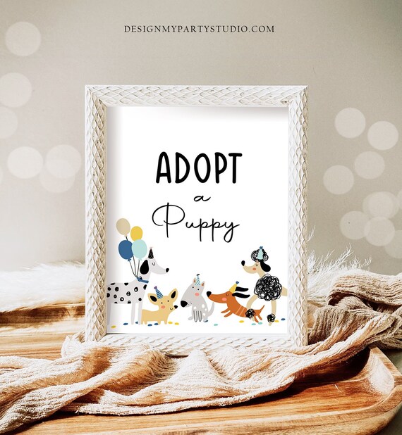 Adopt a Puppy Birthday Sign Table Decor Dog Birthday Party Boy Blue ...