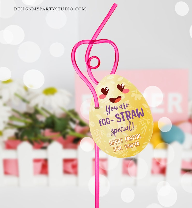 Editable Crazy Straw Tags Easter Tags You're Egg-straw - Etsy