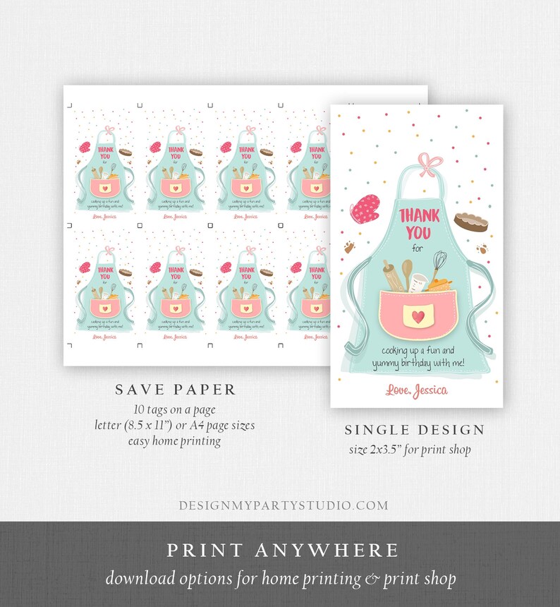 Editable Cooking Favor Tags Tags Baking Birthday Thank You Tags Kids ...