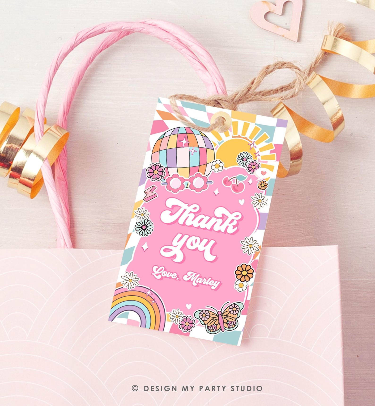 Editable Groovy Favor Tag Baby Shower Birthday Thank You Tag Girl Retro ...