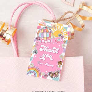 Editable Groovy Favor Tag Baby Shower Birthday Thank You Tag Girl Retro ...