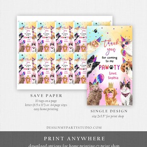 Editable Cats and Dogs Favor Tags Cat Birthday Thank You Tag Girl Puppy ...