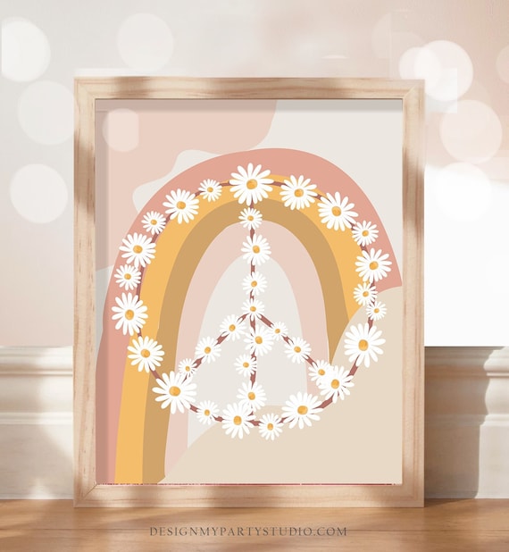 Peace Sign Daisy Retro Birthday Sign Groovy Floral 70's Birthday Party ...