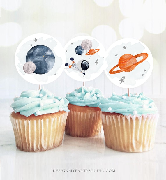 Outer Space Birthday Cupcake Toppers First Trip Around the Sun Favor ...