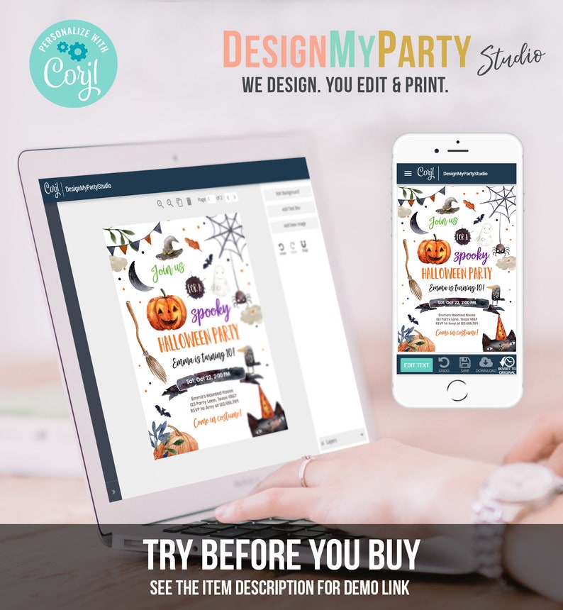 Editable Halloween Party Invitation Halloween Birthday Invitation Kids ...
