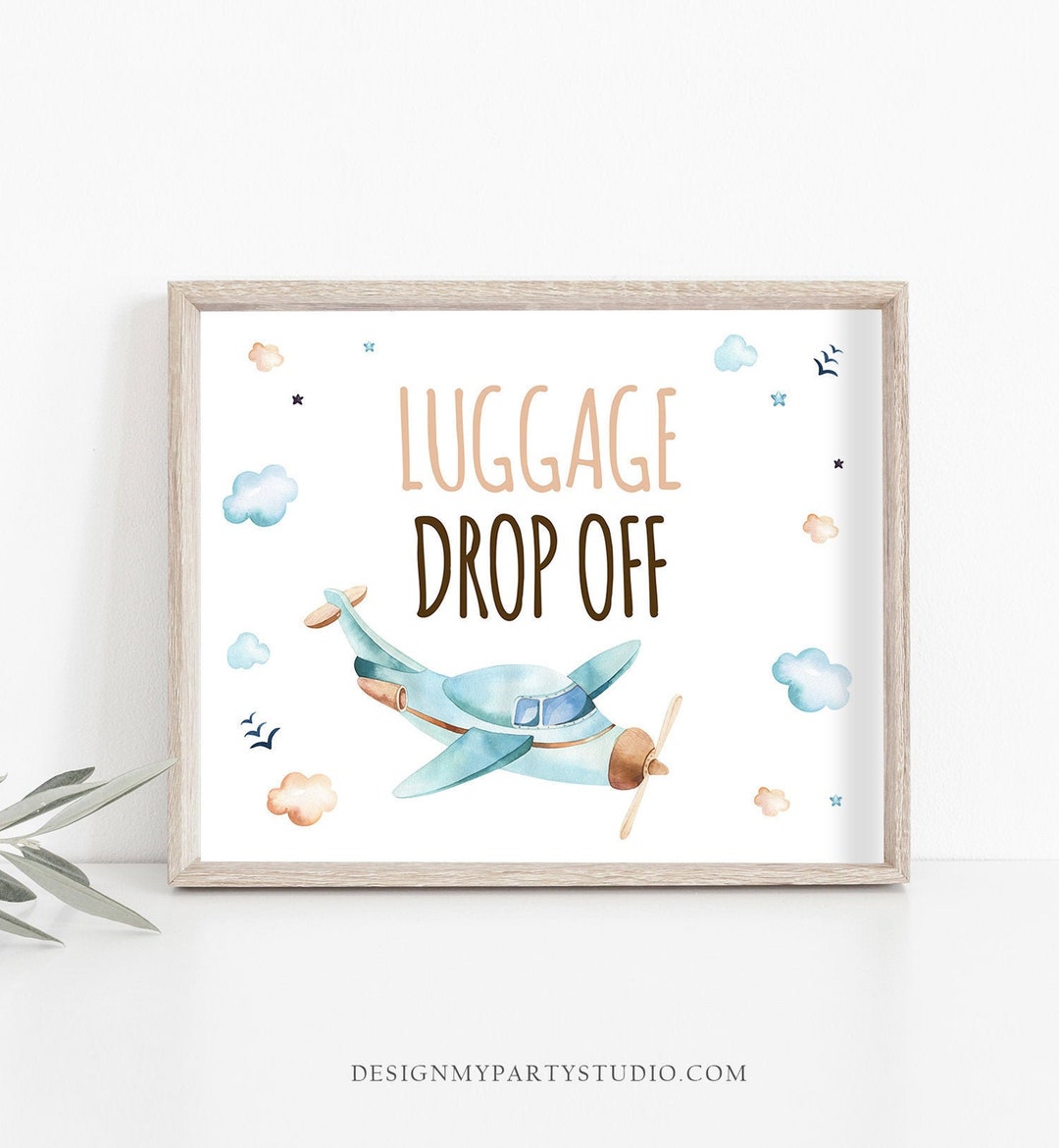 Luggage Drop off Sign Airplane Birthday Baby Shower Party Vintage ...