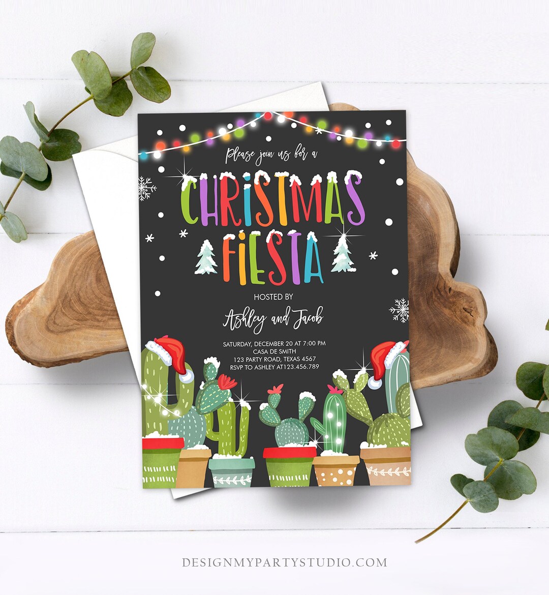 Editable Christmas Fiesta Invitation Cactus Mexican Holiday - Etsy