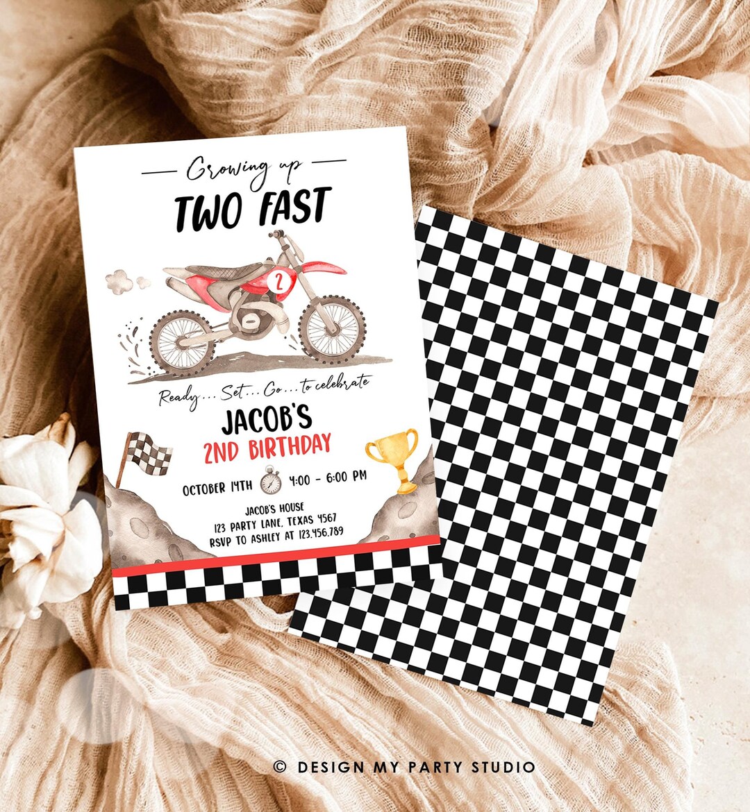 Editable Dirt Bike Birthday Invitation Growing up Two Fast Motorbike ...