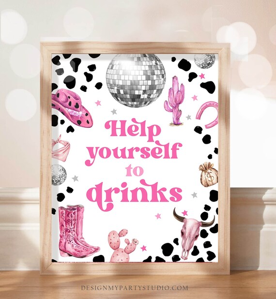 Drinks Sign Space Cowgirl Birthday Party Sign Drink Table Disco Cowgirl ...