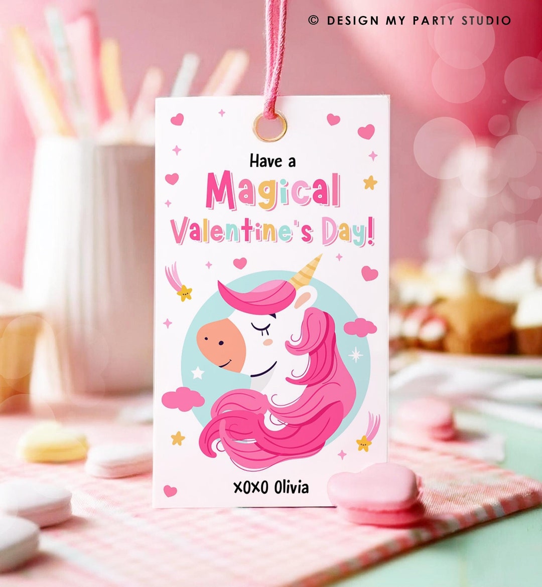 Editable Unicorn Magical Valentine's Day Valentine Day Gift Tag Rainbow ...