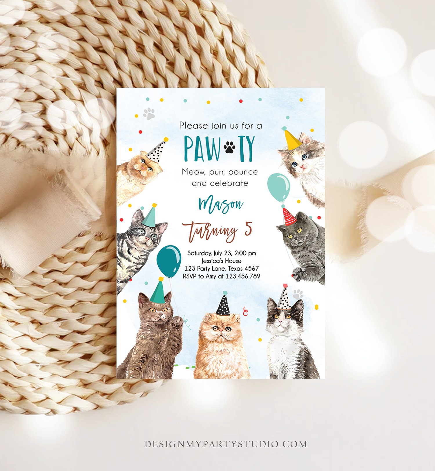 Editable Cat Birthday Party Invitation Kitten Birthday Invite - Etsy Canada