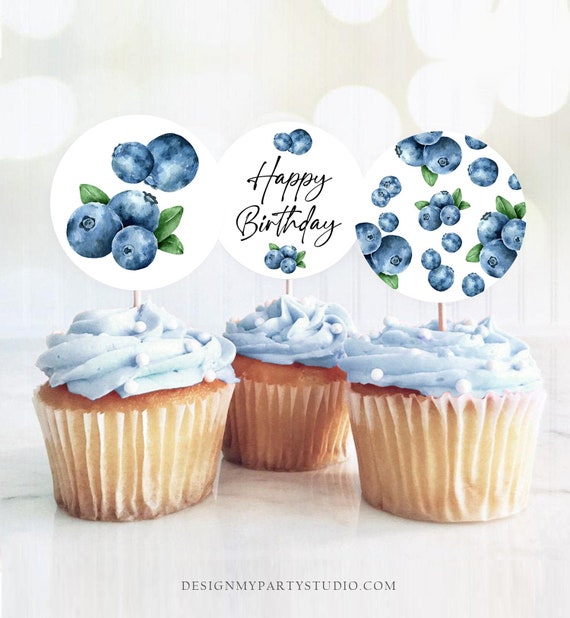 Blueberry Birthday Cupcake Toppers Favor Tags Boy Party Decor Berry ...