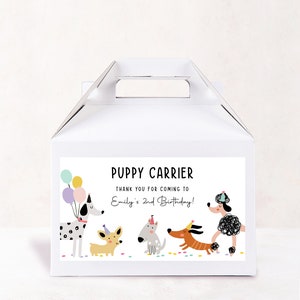 Editable Puppy Carrier Box Favor Label Puppy Birthday Favor Box Label ...