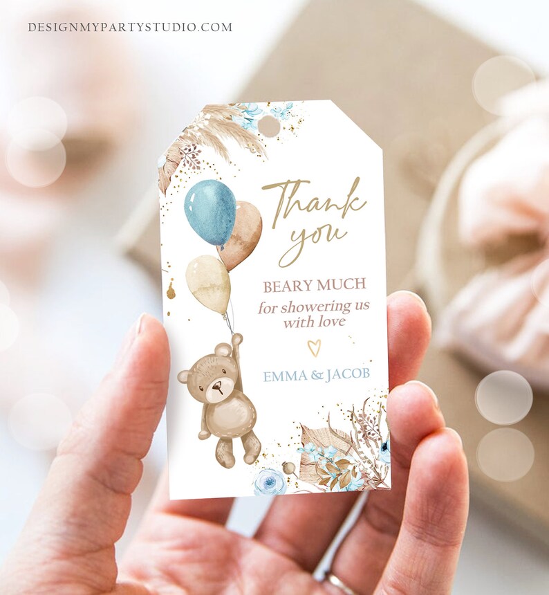 Editable Boho Teddy Bear Favor Tags Thank You Beary Much Tag - Etsy